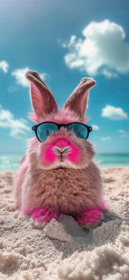 Summer Vacation Concept. a Cool Looking Rabbit Enjoying Sun on the ...