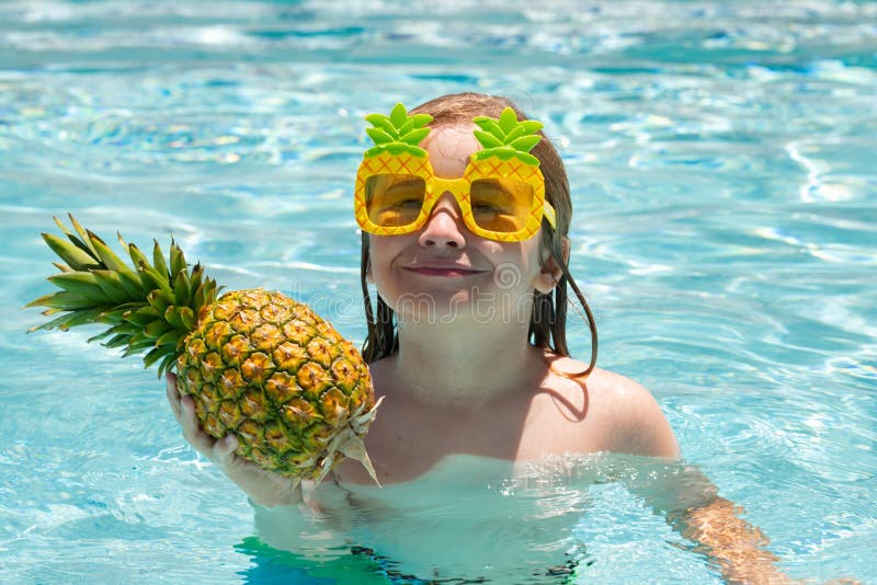 Summer Vacation. Cute Kid in Swimming Pool. Stock Image - Image of face ...