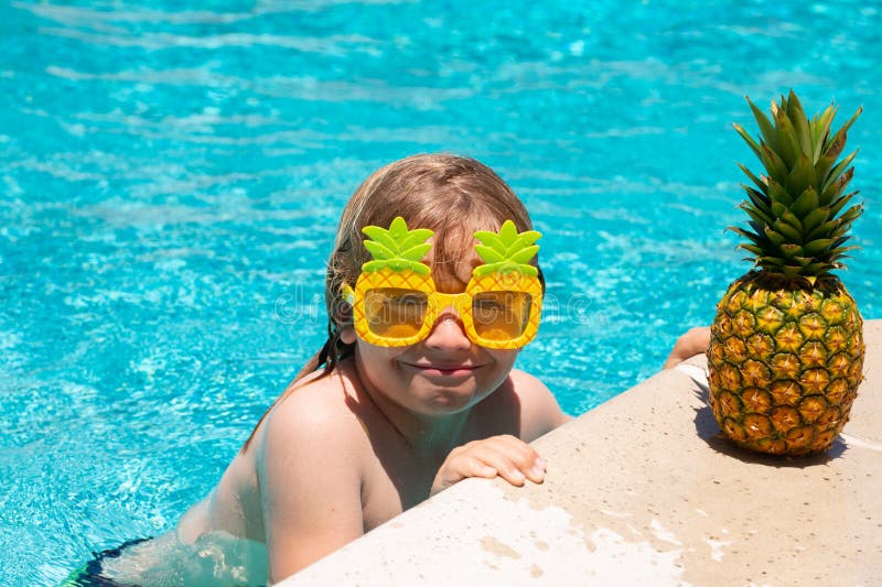 Summer Vacation. Cute Kid in Swimming Pool. Stock Photo - Image of ...