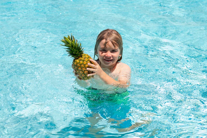 Summer Vacation. Cute Kid in Swimming Pool. Stock Photo - Image of ...