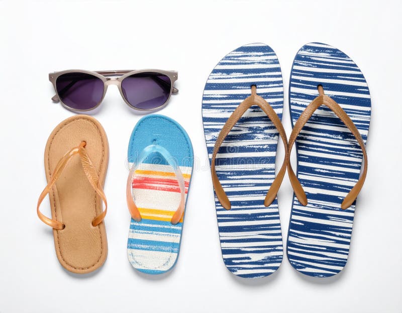 Summer Vacation Flip Flops and Sunglasses on White Background Stock ...