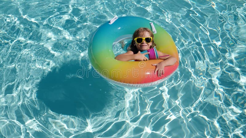 Summer Vacation Fun. Cute Kid in Swimming Pool. Stock Video - Video of ...