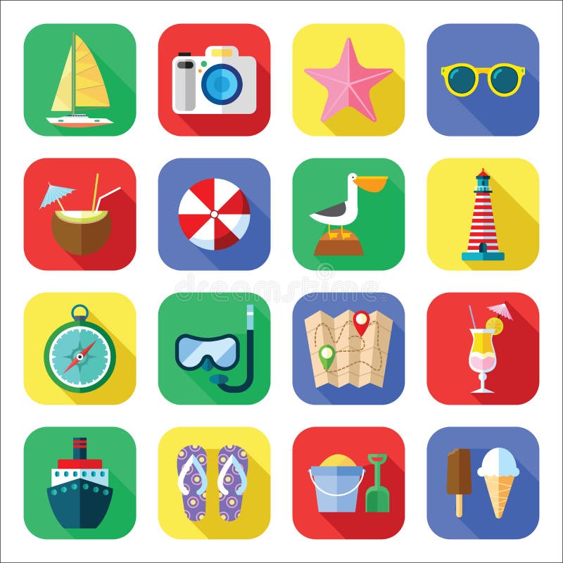 Summer Vacation Icon Set in a Flat Design Stock Vector - Illustration ...