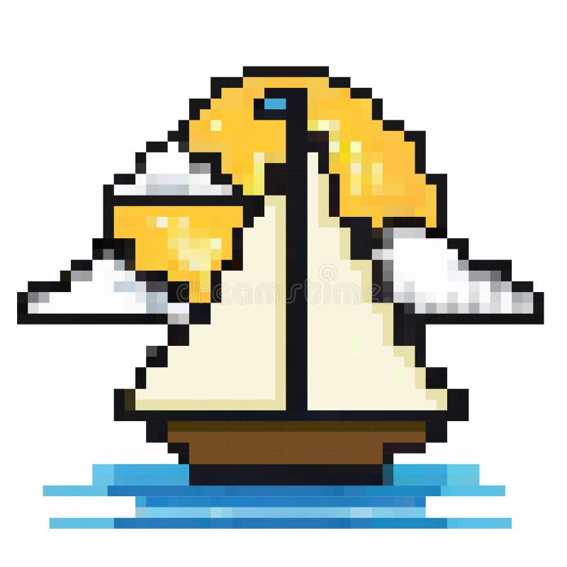 Pixel Yacht in the Rays of the Sun for Summer Vacation in Retro Pixel ...