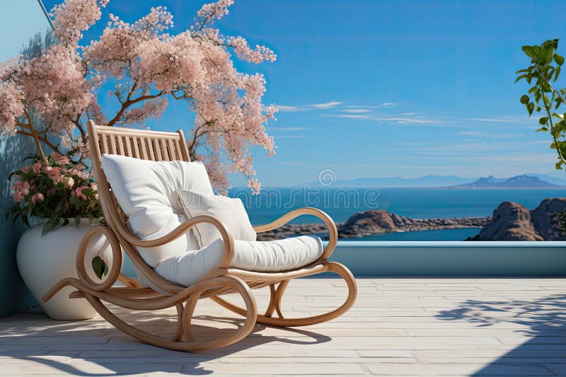 Summer Vacation at Poolside. Veranda Decorated with Deck Chairs and ...