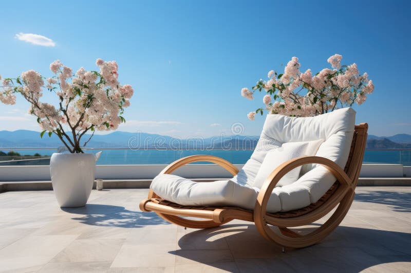 Summer Vacation at Poolside. Veranda Decorated with Deck Chairs and ...