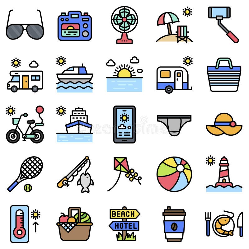 Summer Vacation Related Icon Set 4, Filled Style Stock Vector ...