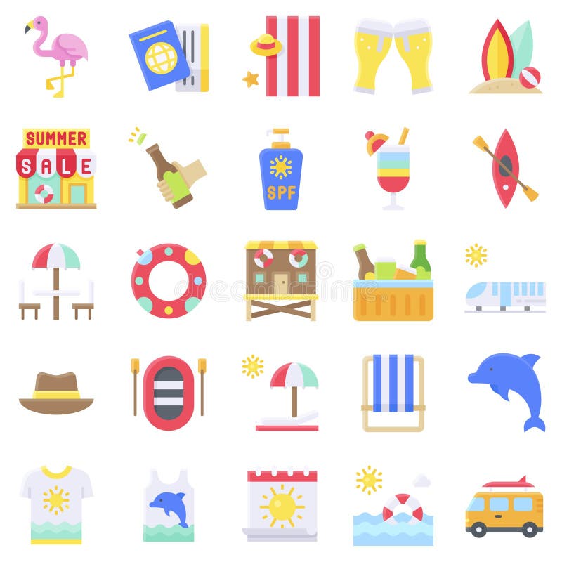 Summer Vacation Related Icon Set 3, Flat Style Stock Vector ...