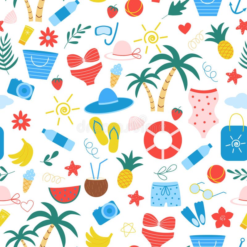 Summer Vacation Seamless Pattern Stock Vector - Illustration of ...