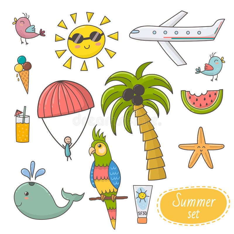 Summer Vacation Set. Summer Time Theme Elements Stock Vector ...