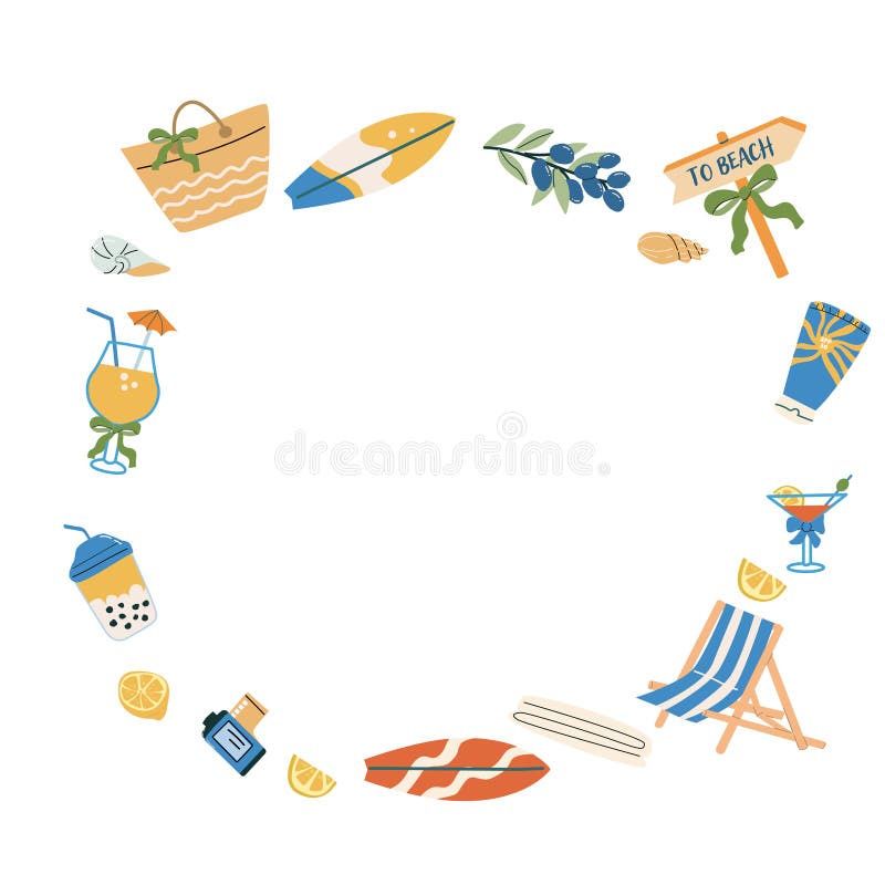 Summer Vacation Sticker Set with Beach and Travel Icons for Creative ...
