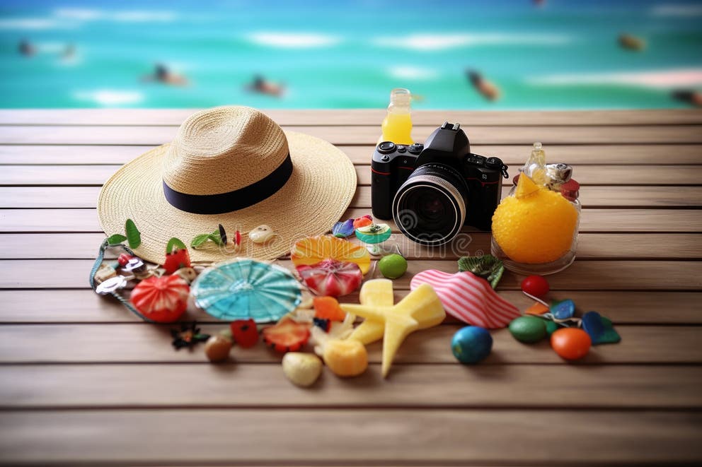 Summer vacation table top stock illustration. Illustration of element ...