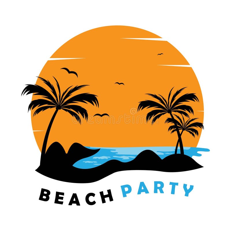 Summer Vacation on Tropical Beach Sunset Logo Design Stock Illustration ...