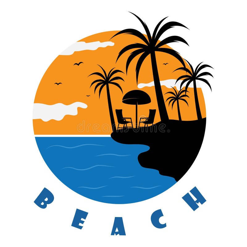 Summer Vacation on Tropical Beach Sunset Logo Design Stock Illustration ...