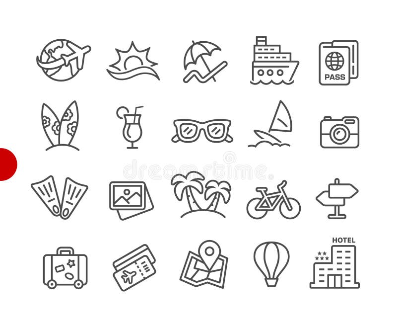 Summer Vacations Icons // Red Point Series Stock Vector - Illustration ...