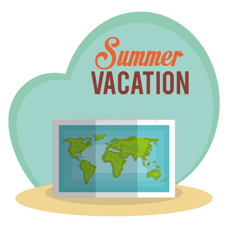 Summer Vacations with Paper Map Stock Vector - Illustration of flat ...