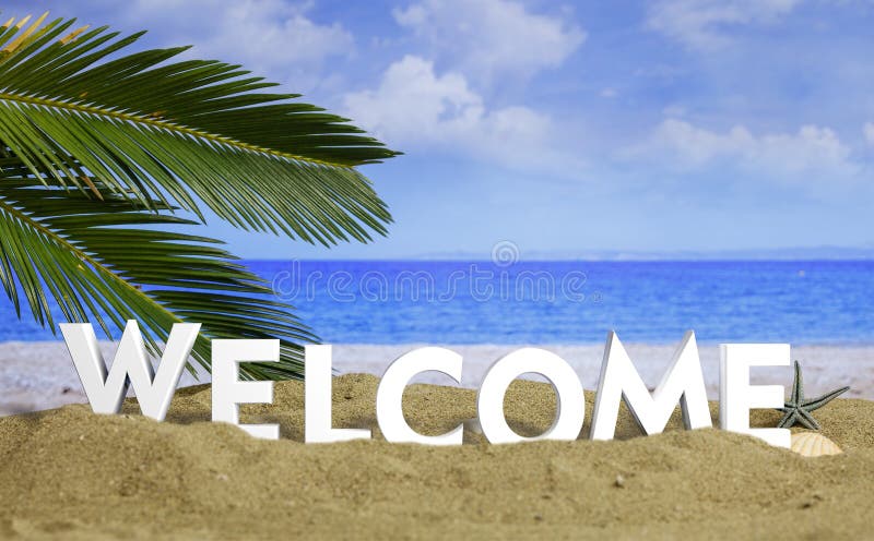 Summer Vacations - Text Welcome on a Sandy Beach. 3d Illustration Stock ...