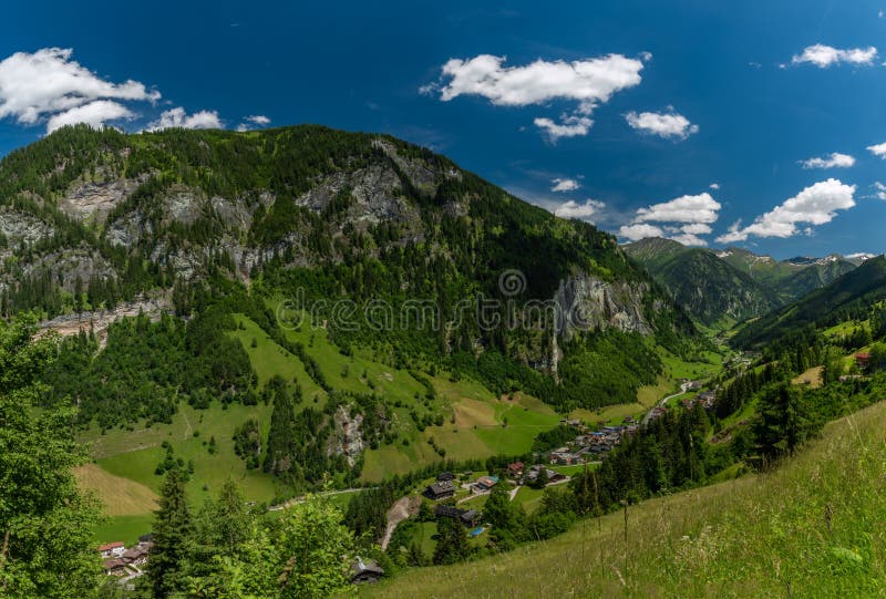 Summer Valley with Grossarler Ache Small River and Blue Cloudy Sky ...