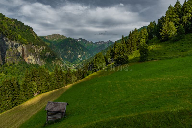 Summer Valley with Grossarler Ache Small River and Blue Cloudy Sky ...