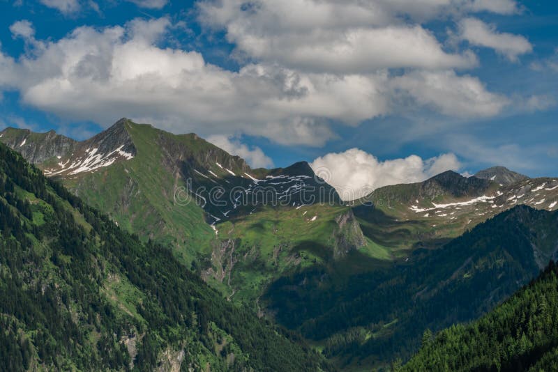 Summer Valley with Grossarler Ache Small River and Blue Cloudy Sky ...