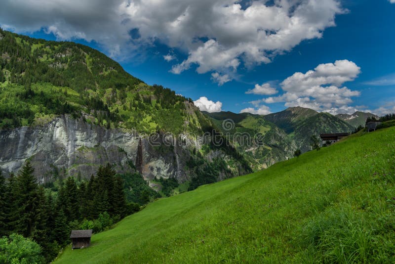 Summer Valley with Grossarler Ache Small River and Blue Cloudy Sky ...