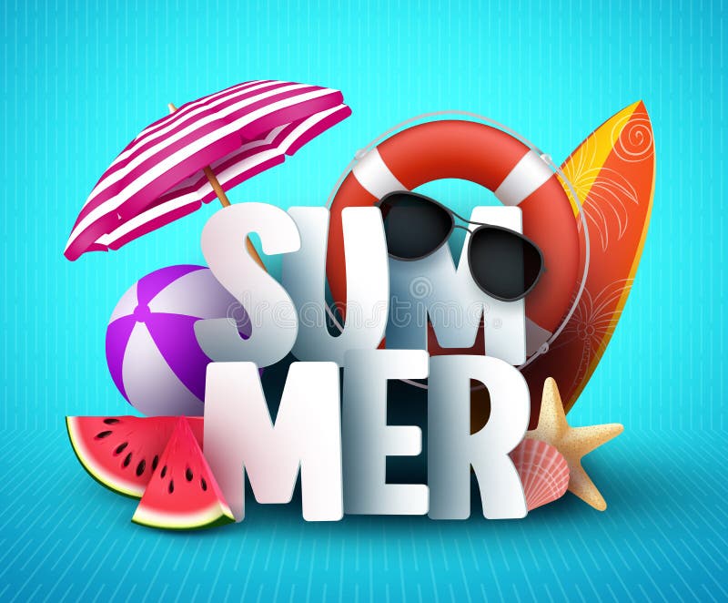 Summer Vector Banner Design with White 3D Text Title and Colorful ...