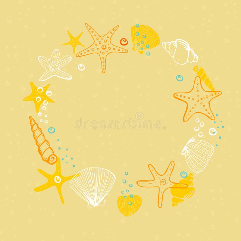 Summer Vector Circle Frame. Vector Background with Seashells, Sea Stars ...