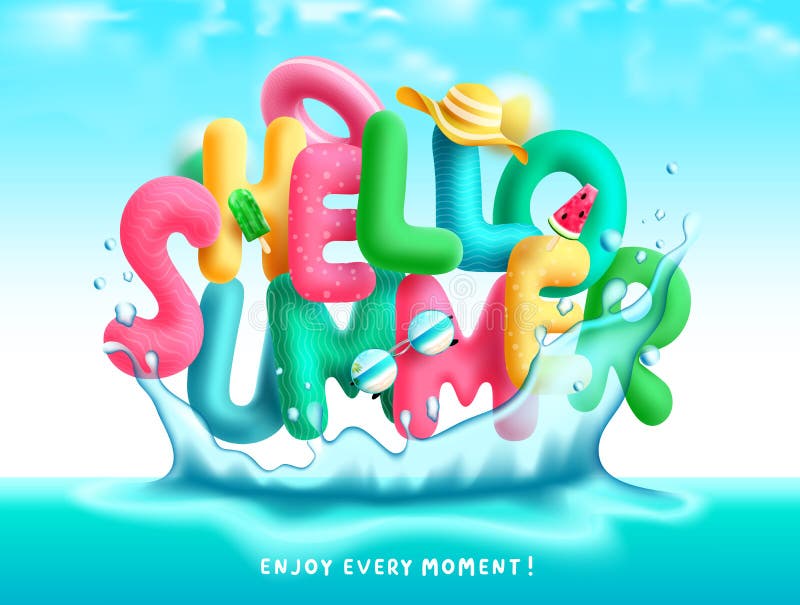 Summer Vector Concept Design. Hello Summer Greeting Colorful 3d Text in ...