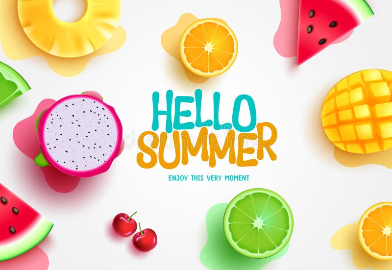 Summer Vector Design. Summer Hello Text with Tropical Fruits Mango ...