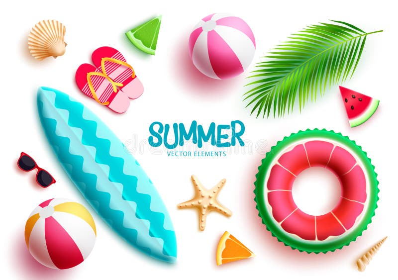 Summer Vector Element Set. Summer Beach Elements Floater, Surfboard ...