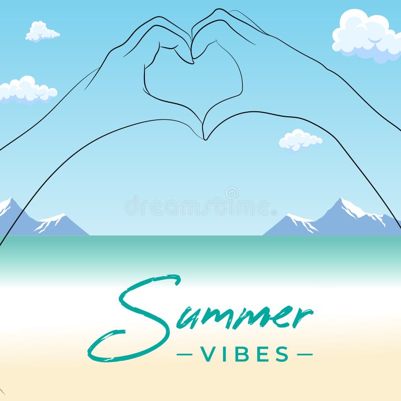Summer Vibes Beach Hand Heart Hand Drawn Illustration Vector Stock ...