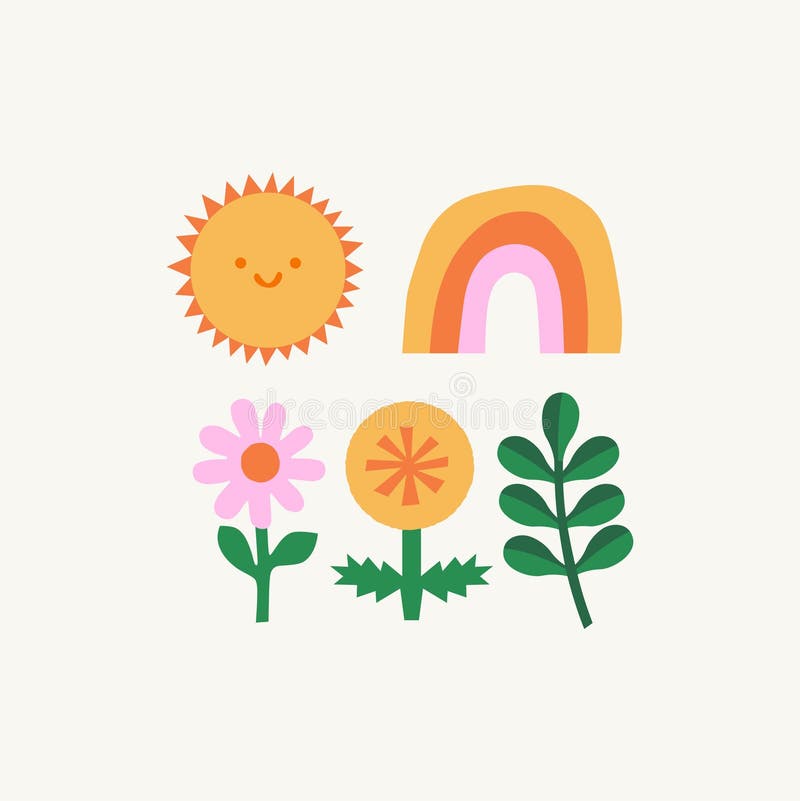 Summer Vibes Labels Collection, Sun, Rainbow and Flowers Stock ...