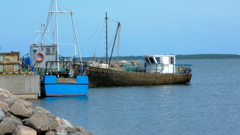 Summer View of a Small Harbor with Wooden Boats Stock Photo - Image of ...