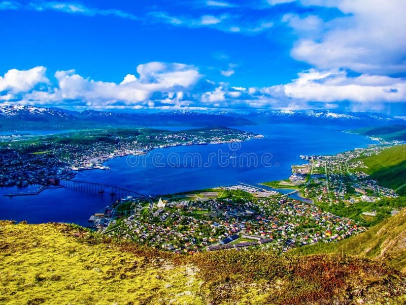 Summer View of Tromso, Norway Stock Photo - Image of clouds, hills ...