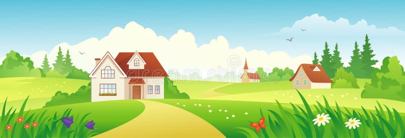 Summer village banner stock vector. Illustration of clip - 53596120