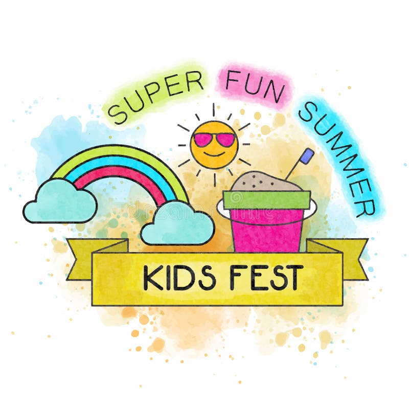 Super Fun Summer Kids Fest. Watercolor Banner Stock Vector ...