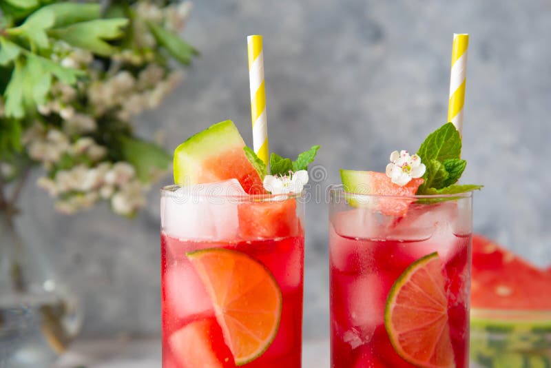 Summer Watermelon Refreshing Drink with Lime and Soda. Delicious ...