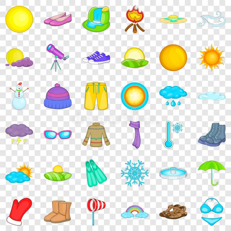 Summer Weather Icons Set, Cartoon Style Stock Vector - Illustration of ...