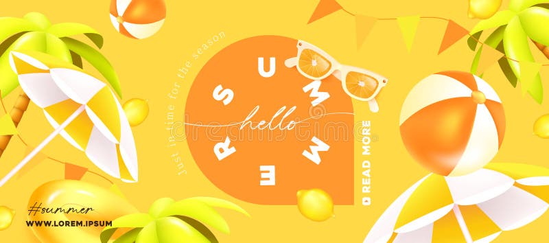 Summer Web Party Poster Banner Tropical Beach Vibes Background with ...