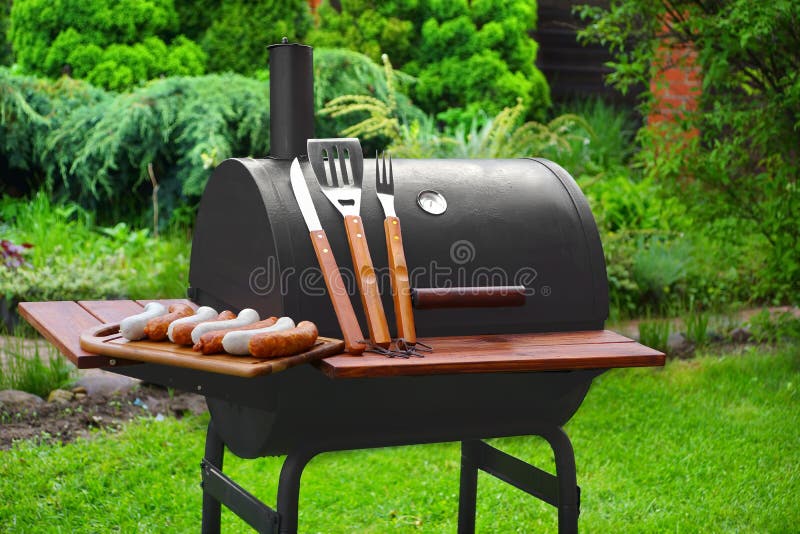 Summer Weekend BBQ Scene with Grill on the Backyard Garden Stock Photo ...