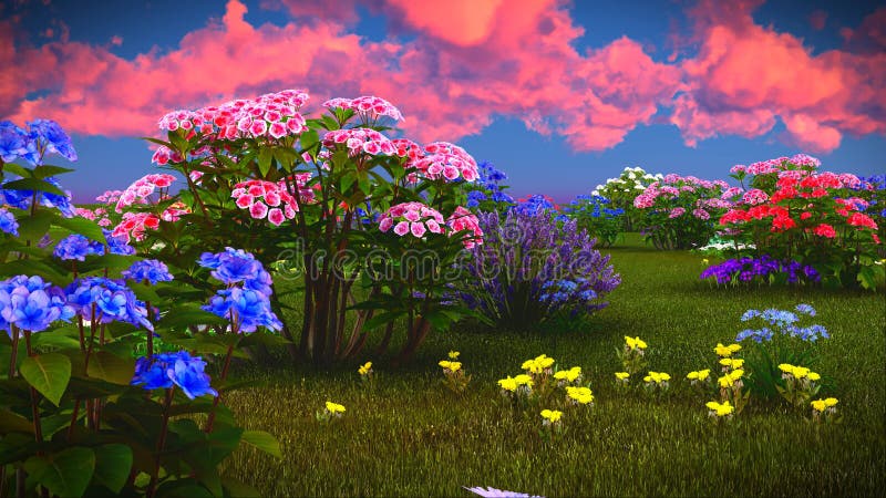 Summer Wildflowers on Meadow 3d Rendering Stock Photo - Image of grass ...