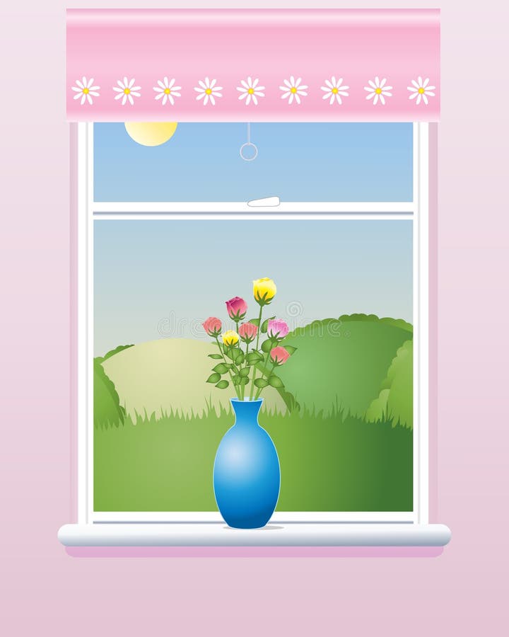 Summer window stock vector. Illustration of vase, summer - 17956394
