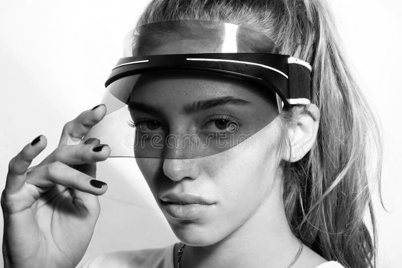 Summer Woman Face with the Sun Visor. Stock Photo - Image of lady ...