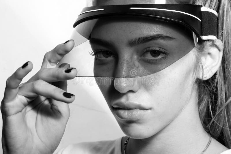 Summer Woman Face with the Sun Visor. Stock Image - Image of model ...