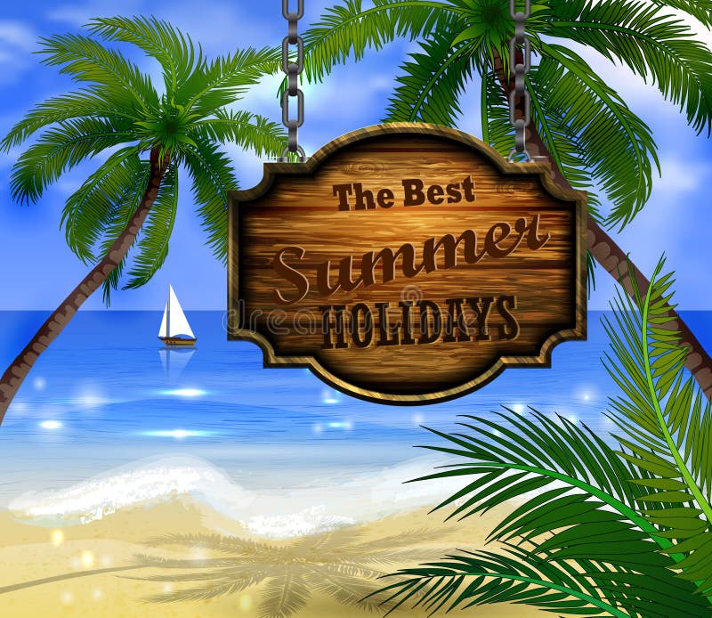 Blank Wooden Board Sand Beach Background Design Stock Illustrations ...