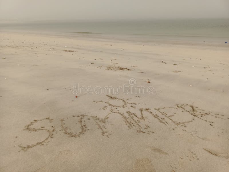 Summer Written in Beach Sand Stock Photo - Image of wood, written ...