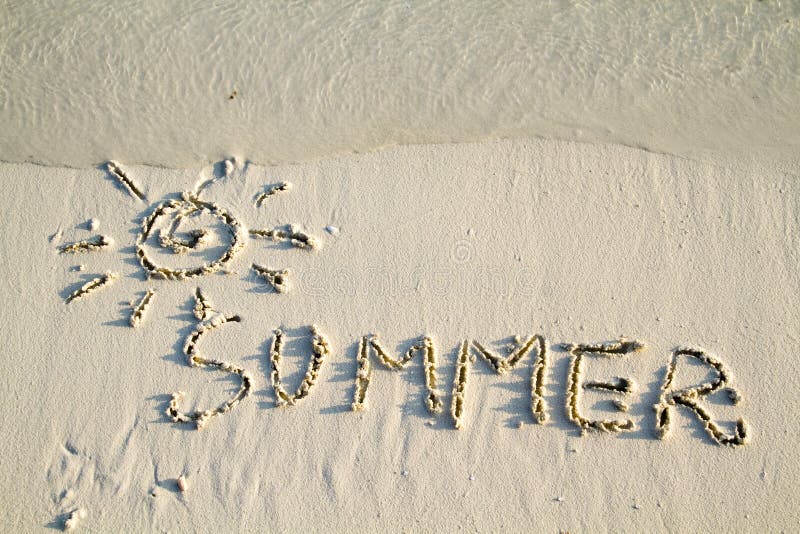 Summer written in sand. stock image. Image of drawing - 19098769
