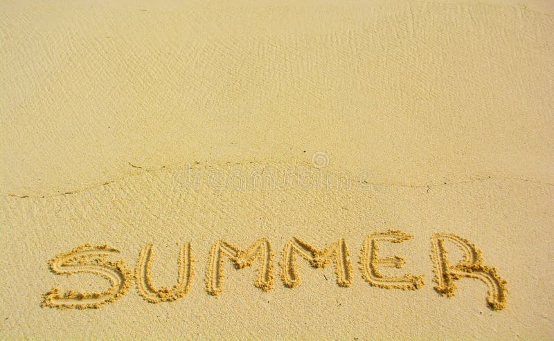 Summer Written in Sand stock photo. Image of vacation - 150260728