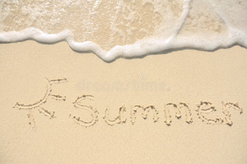Summer Written in Sand on Beach Stock Photo - Image of ocean, drawing ...