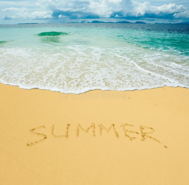 Summer Written in Sand stock photo. Image of season, letter - 21206594